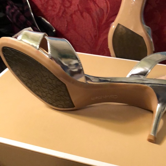 Calvin Klein | Shoes | Calvin Kleins Silver Leather Sandals | Poshmark